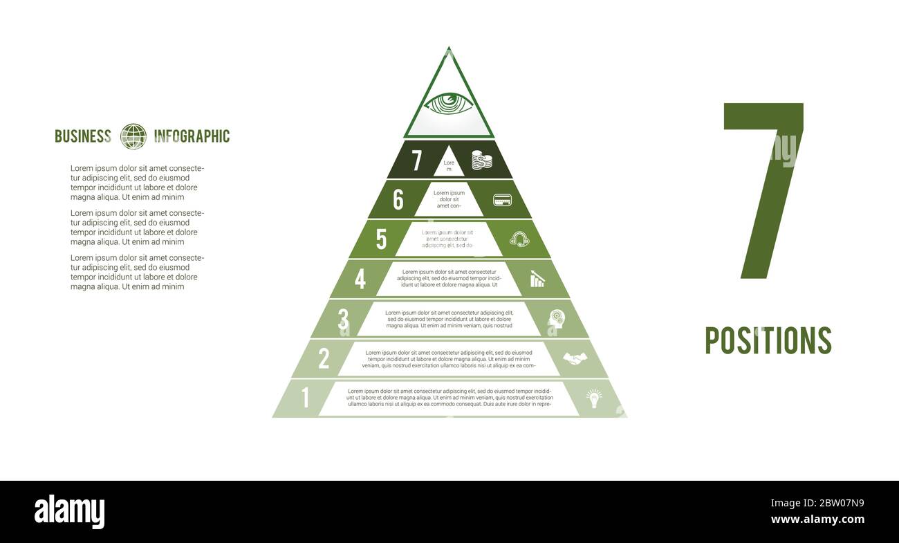 Business process infographic template. Pyramid for 7 text areas. Eye of ...
