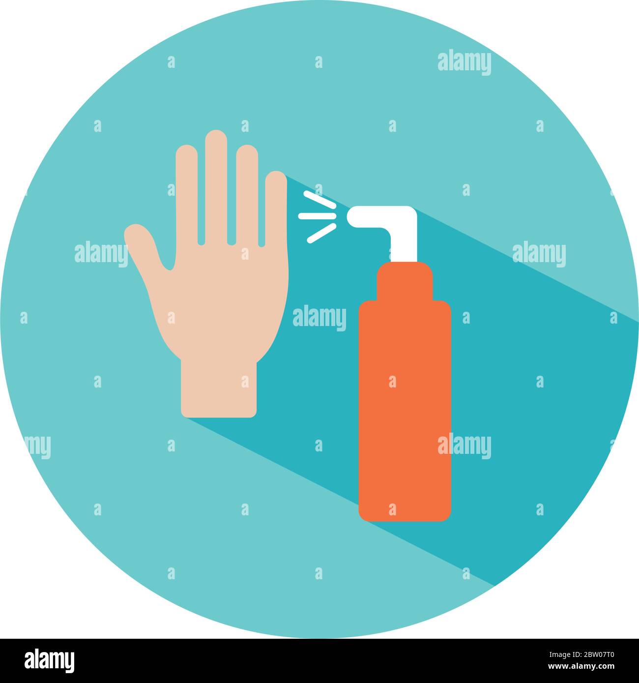 hand with antibacterial spray can icon over white background, block ...