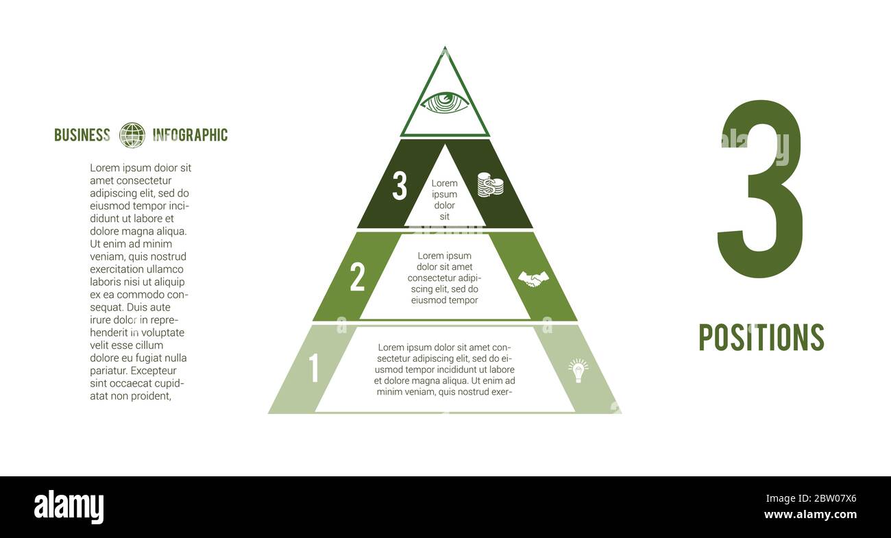Business process infographic template. Pyramid for 3 text areas. Eye of ...