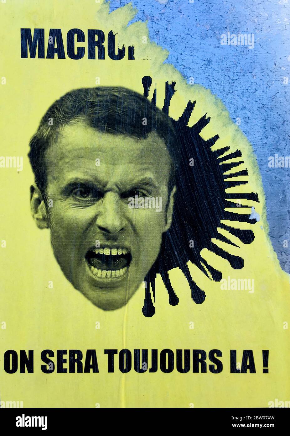 Poster protesting against Emmanuel Macron policy, Bron, France Stock ...