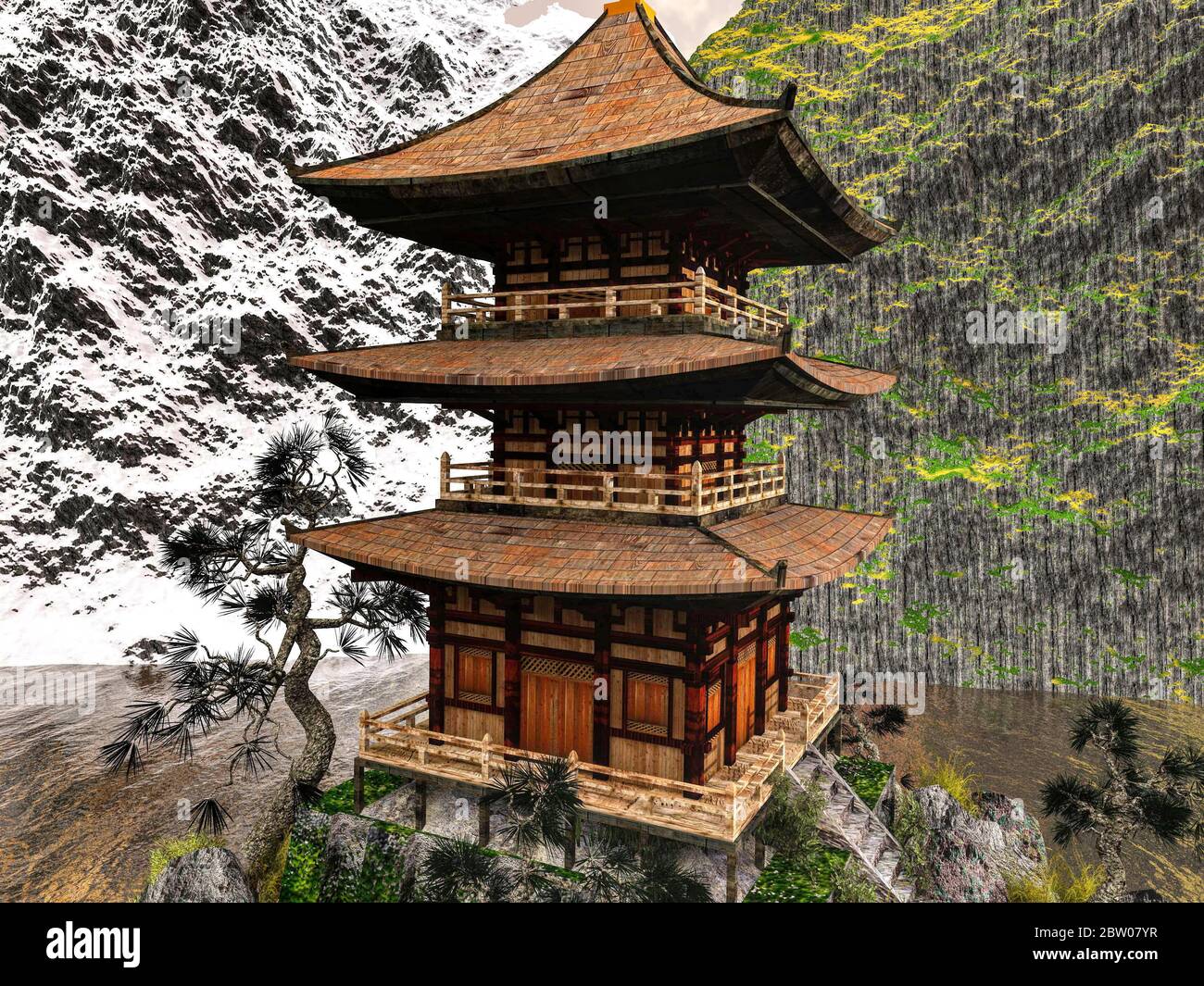 Sun temple - Buddhist shrine in the Himalayas 3d rendering Stock Photo ...