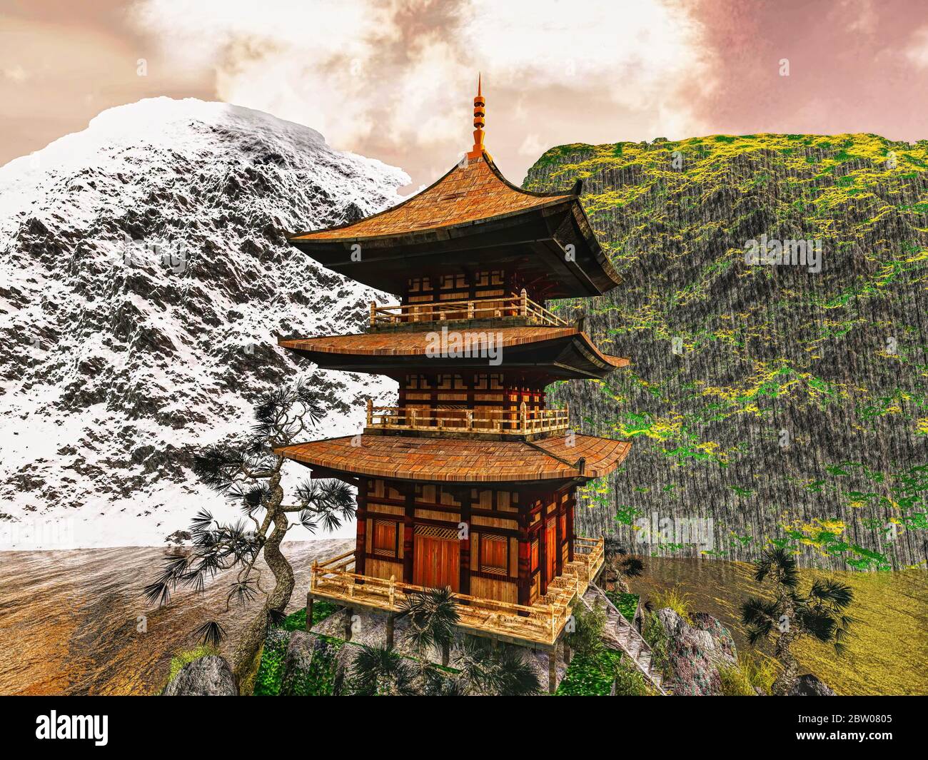 Sun temple - Buddhist shrine in the Himalayas 3d rendering Stock Photo ...
