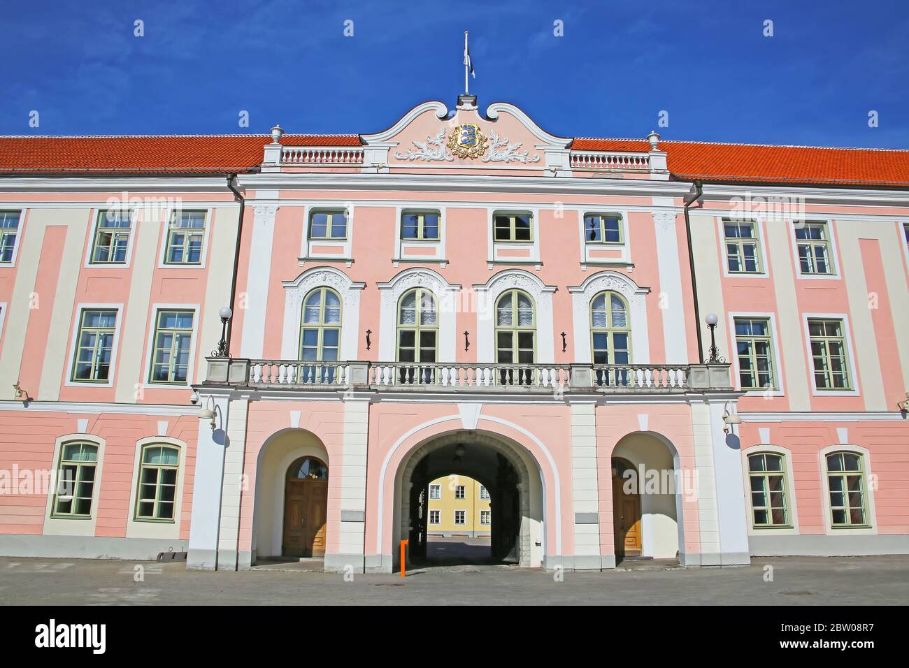 The Parliament of Estonia building on Toompea hill in the central part ...