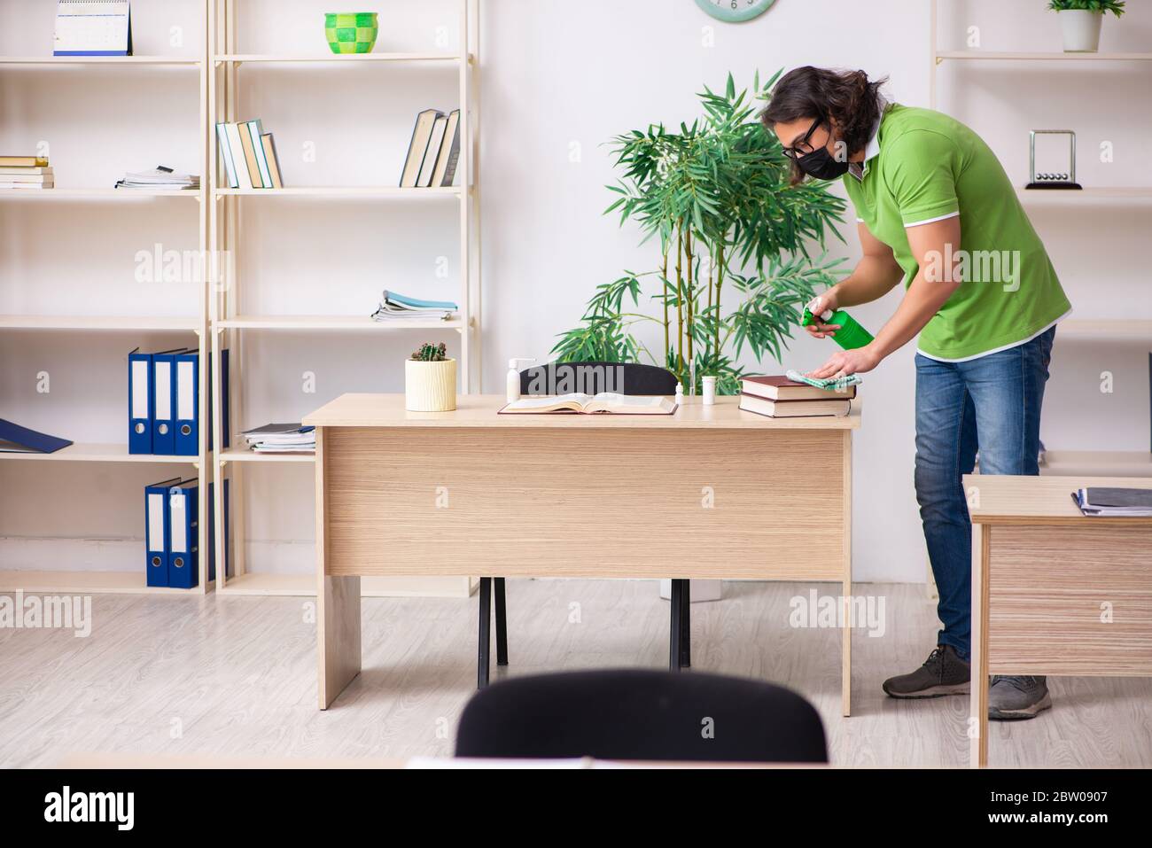 Young man student studying at the home in self-isolation concept Stock ...