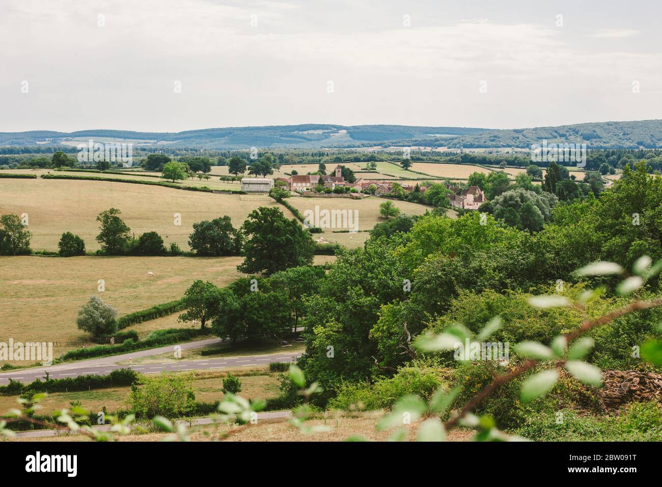 Landscape summer rural scene in France, region Burgundy. Road and ...