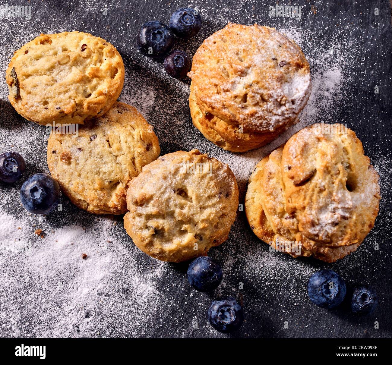Chocolate chip cookies tied with string on shop window display Stock ...