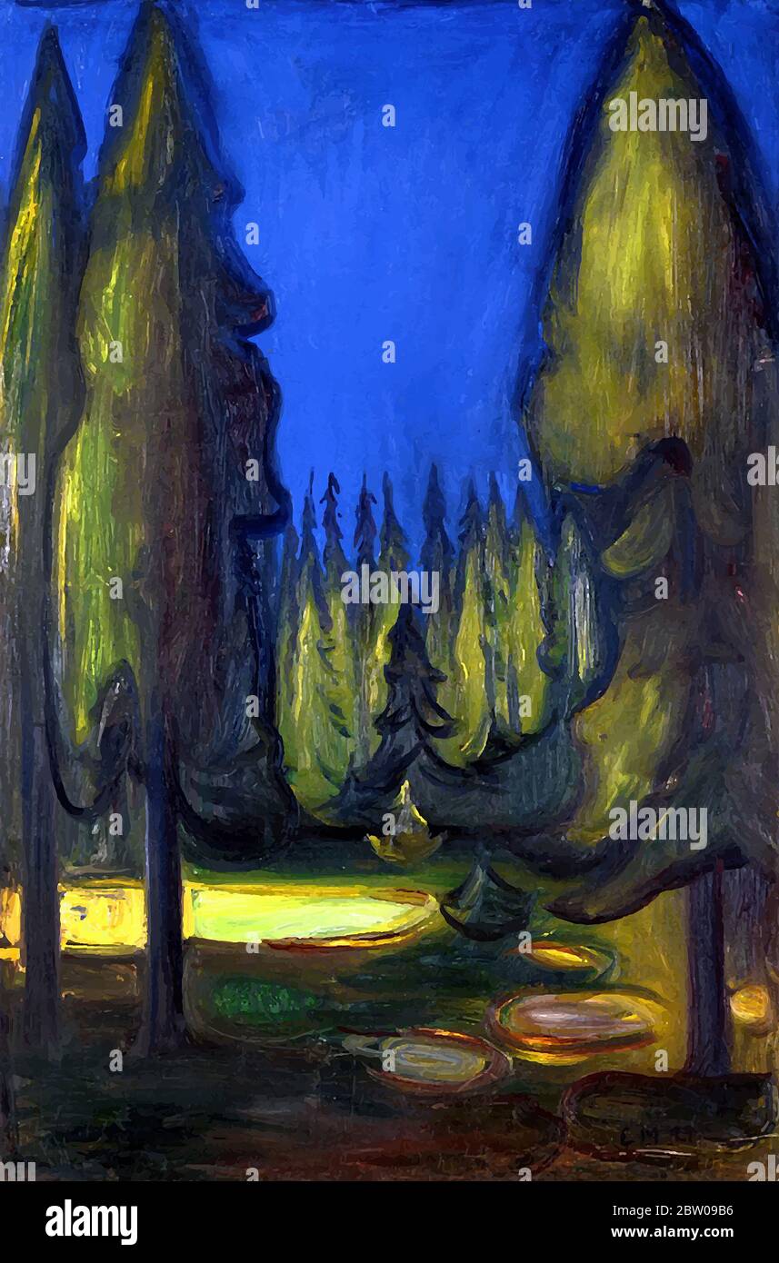 digitally altered The Dark Spruce Forest by Edvard Munch 1899. the ...