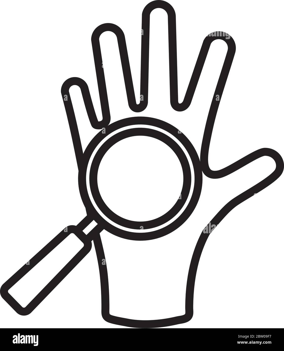 clean hand and magnifying glass icon over white background, line style ...