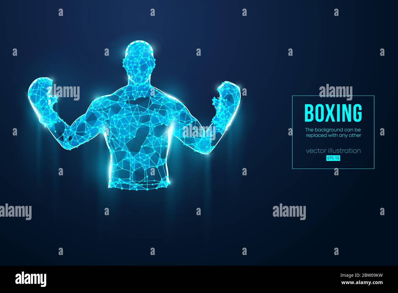 Abstract silhouette of a wireframe boxer fighter with boxing gloves on ...