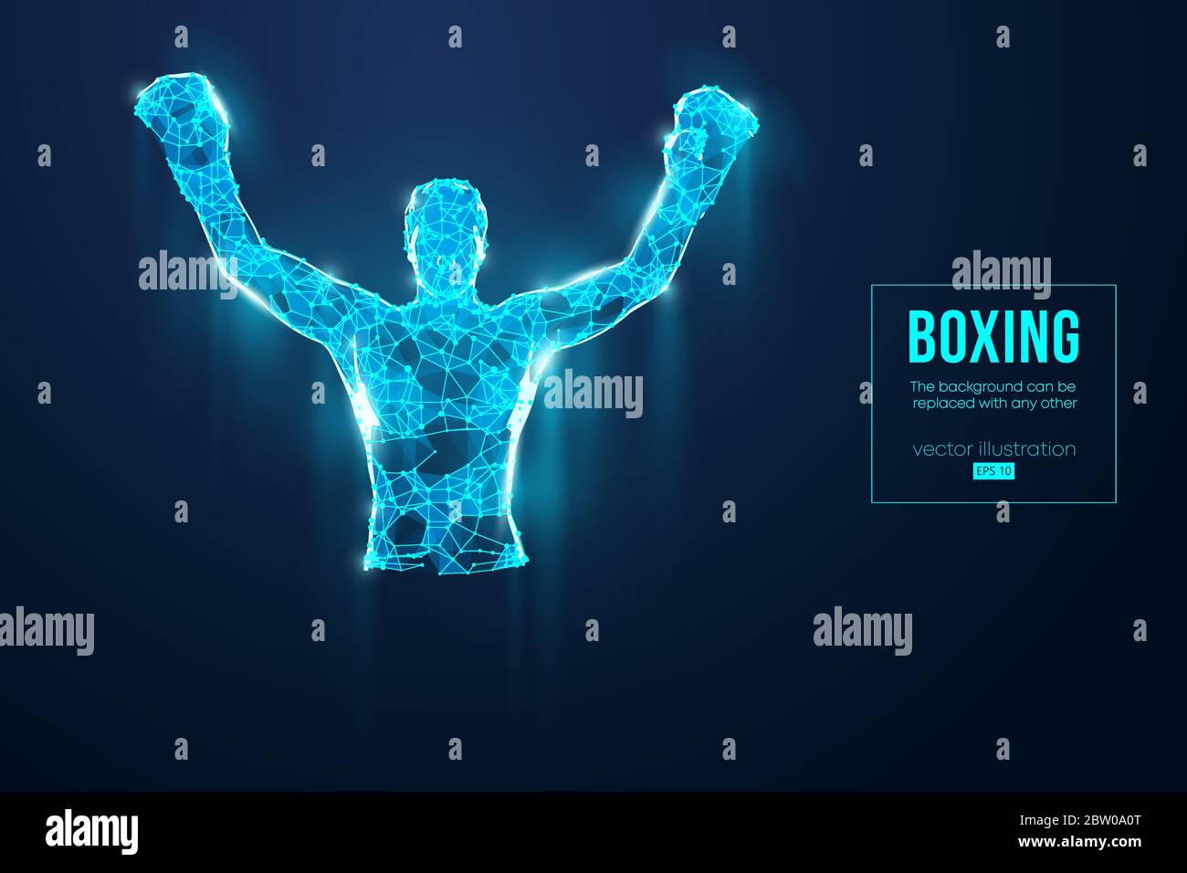 Abstract silhouette of a wireframe boxer fighter with boxing gloves on ...