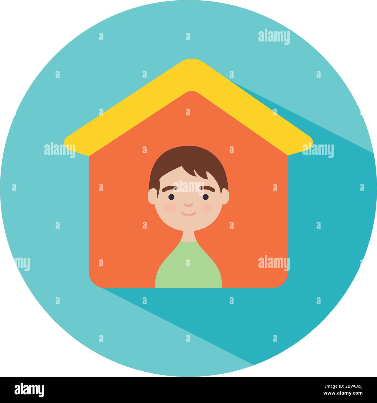 stay home concept, cartoon man inside the house over white background ...