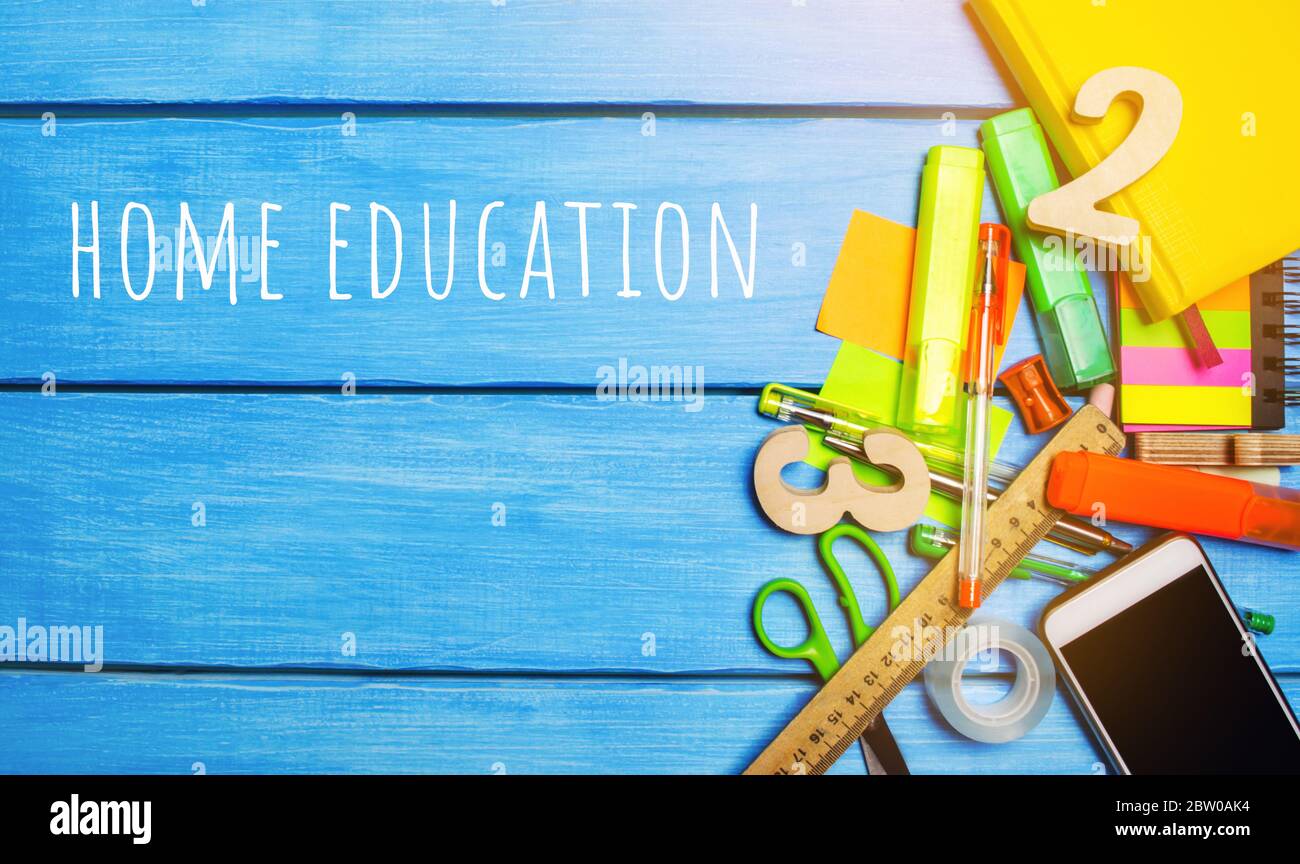 School desk with the words Home education. The concept of prevention ...