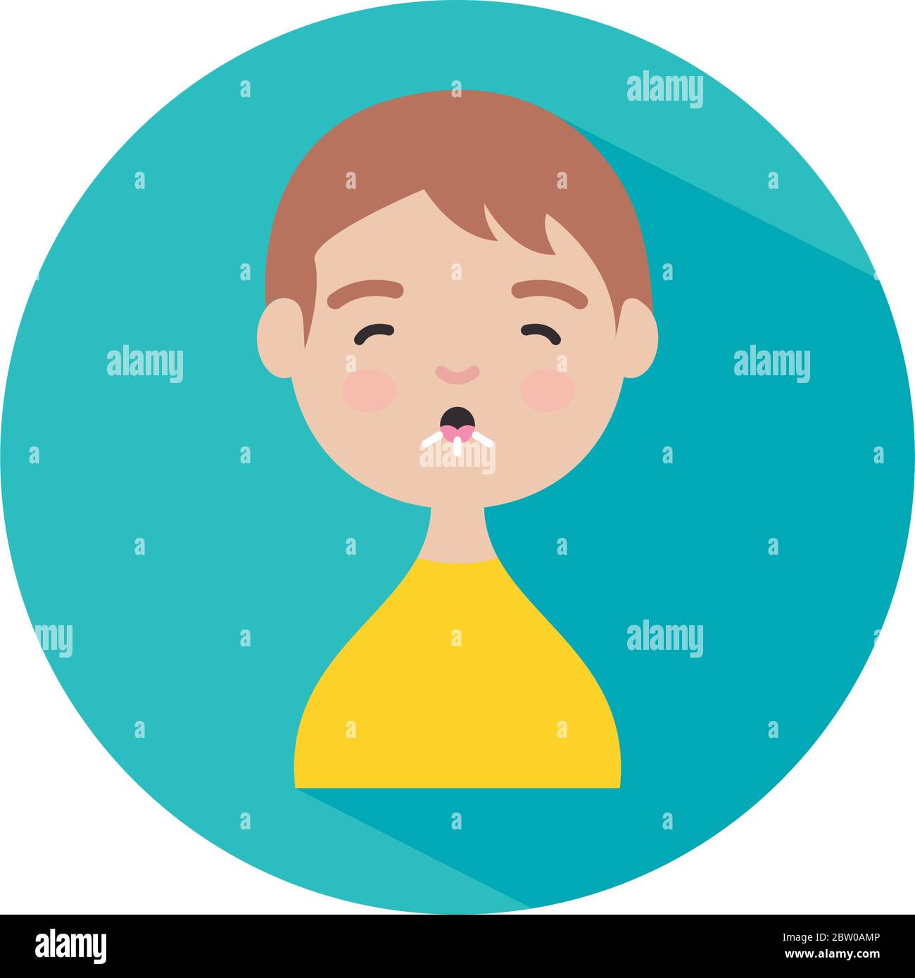 cartoon man coughing icon over white background, block style, vector ...
