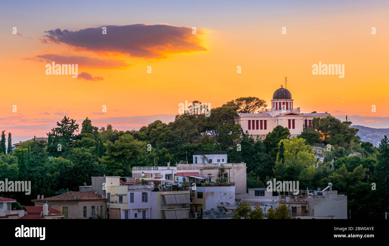 The national observatory of Athens Greece. Golden hour in Athens Stock ...