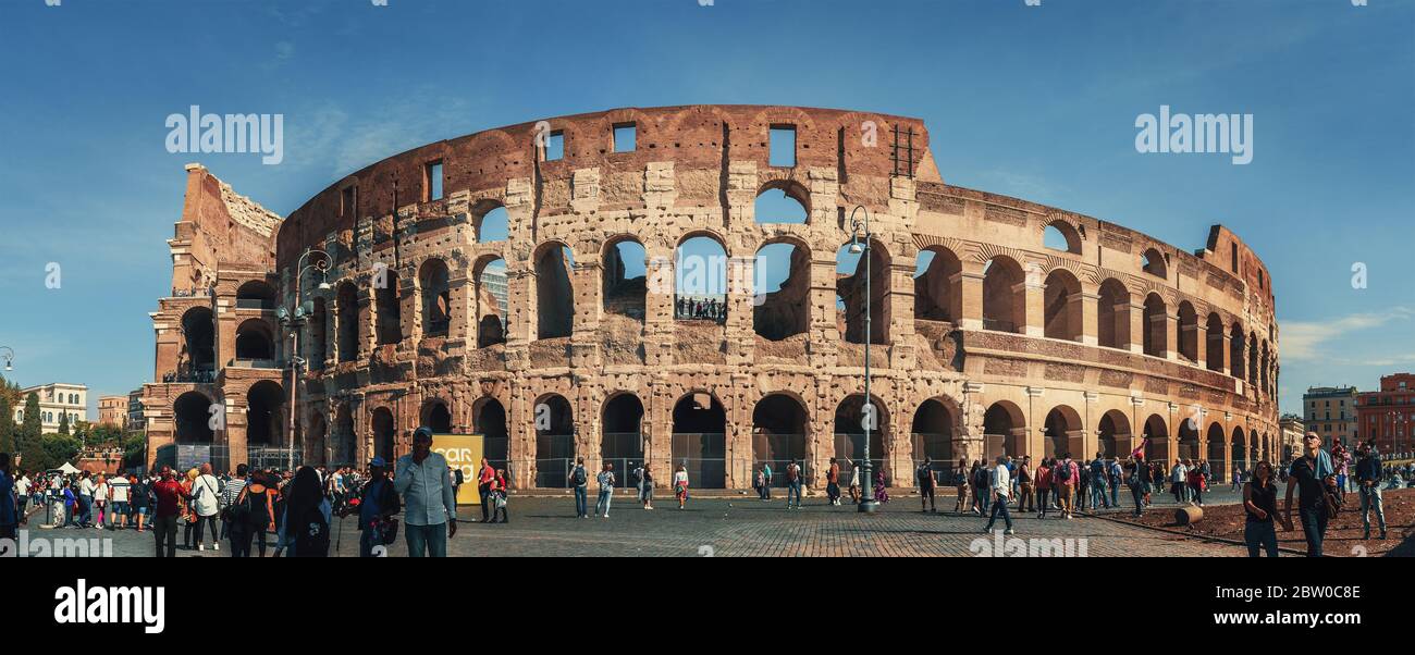 Rome, Italy - October 2019 : Many tourists visit the Colosseum or ...