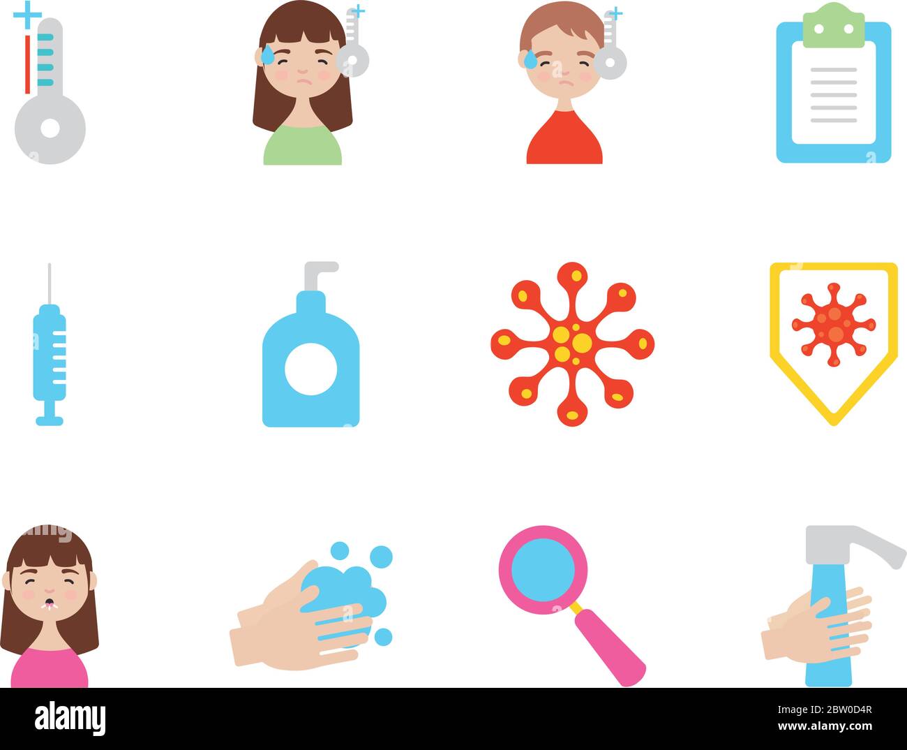 coronavirus symptoms icon set over white background, flat style, vector ...