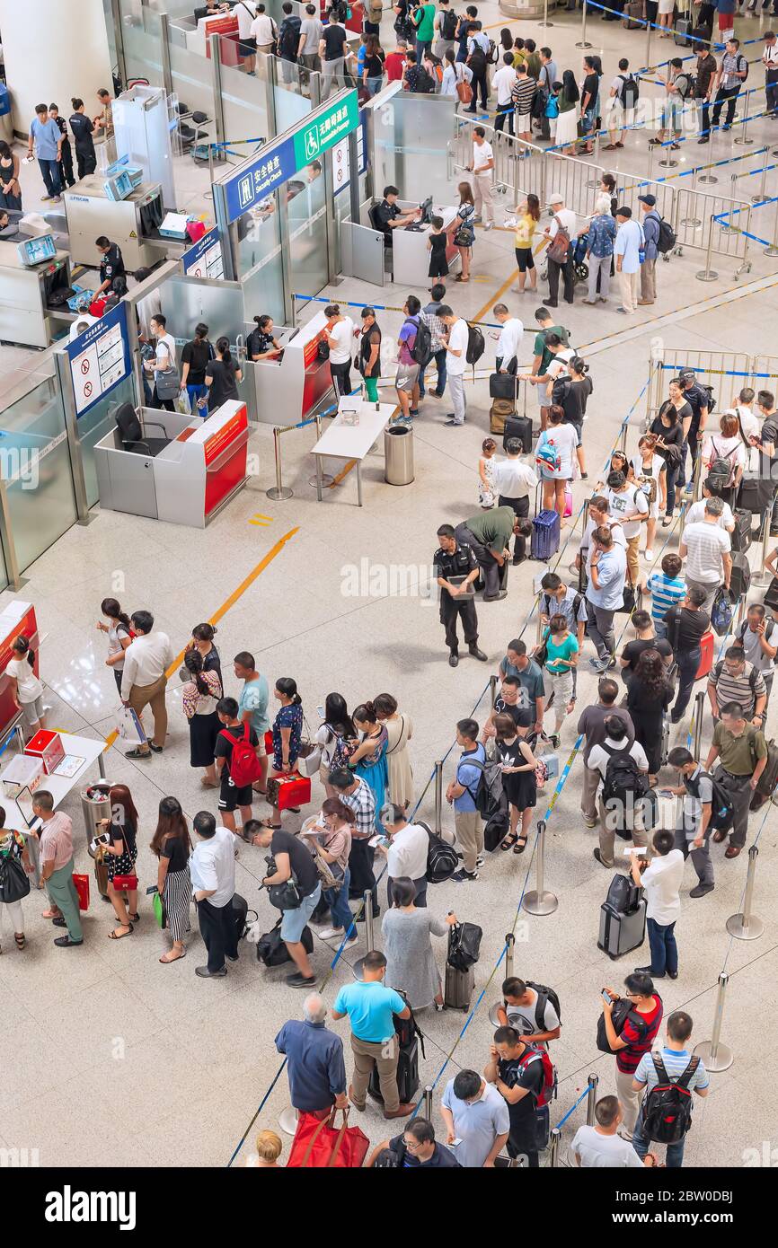 High angle view on the security check area Beijing Capital ...