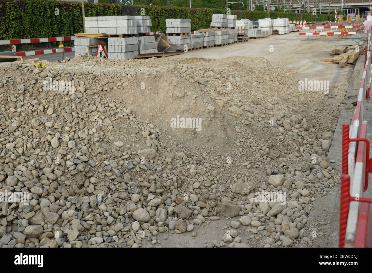 Ground prepared for a civil engineering building site with cement ...
