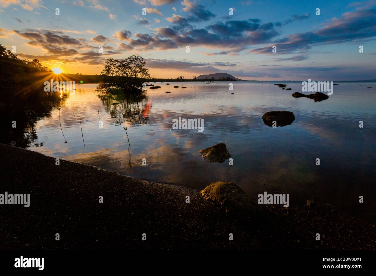 Summer sunset seascape on tropical Phu Quoc island, Hon Mot island in ...