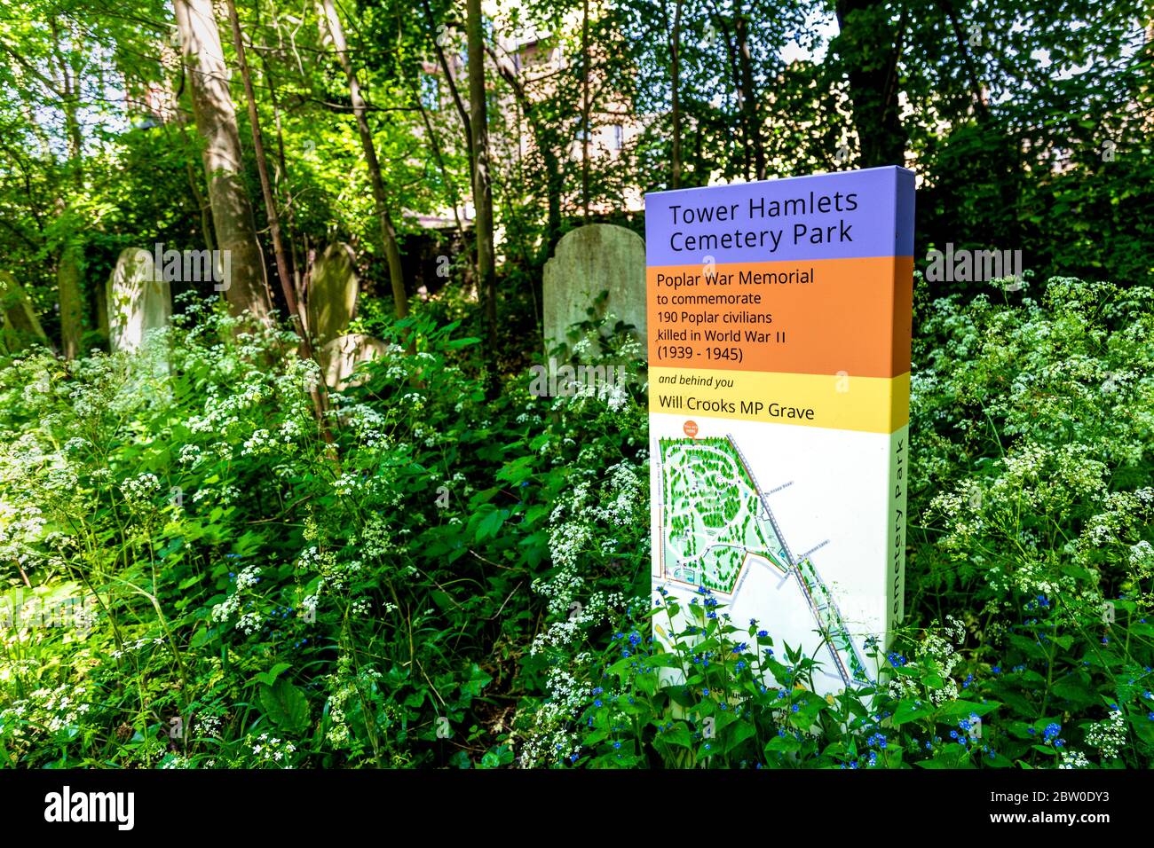 Sign at Tower Hamlets Cemetery Park, one of the Magnificent Seven ...