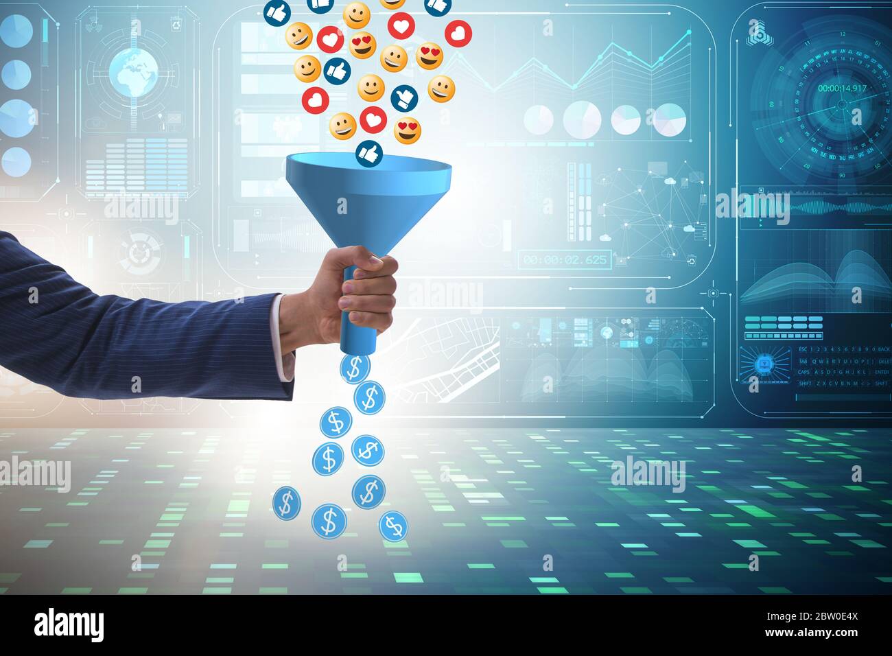 Social network monetization concept with the businessman Stock Photo ...