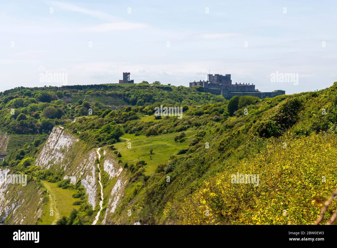 Old, medieval English castle on top of cliffs , Dover, Kent, UK Stock ...