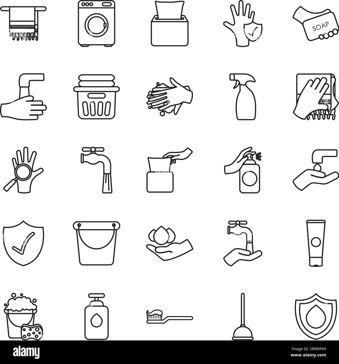 toilet pump and hygiene icon set over white background, line style ...