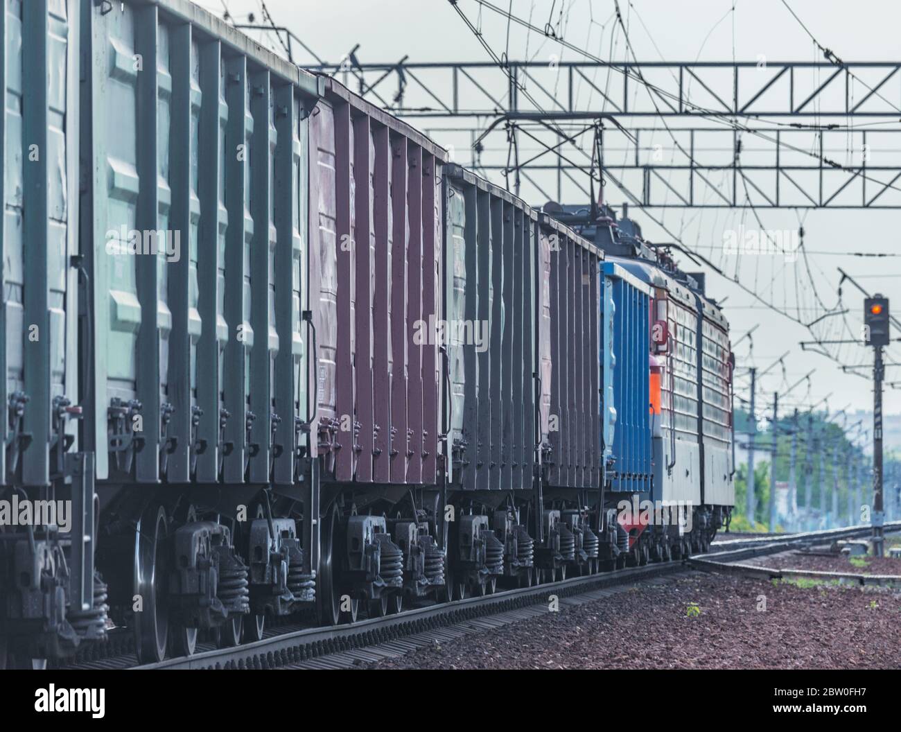 Freight train arrives to the station. Russia Stock Photo - Alamy