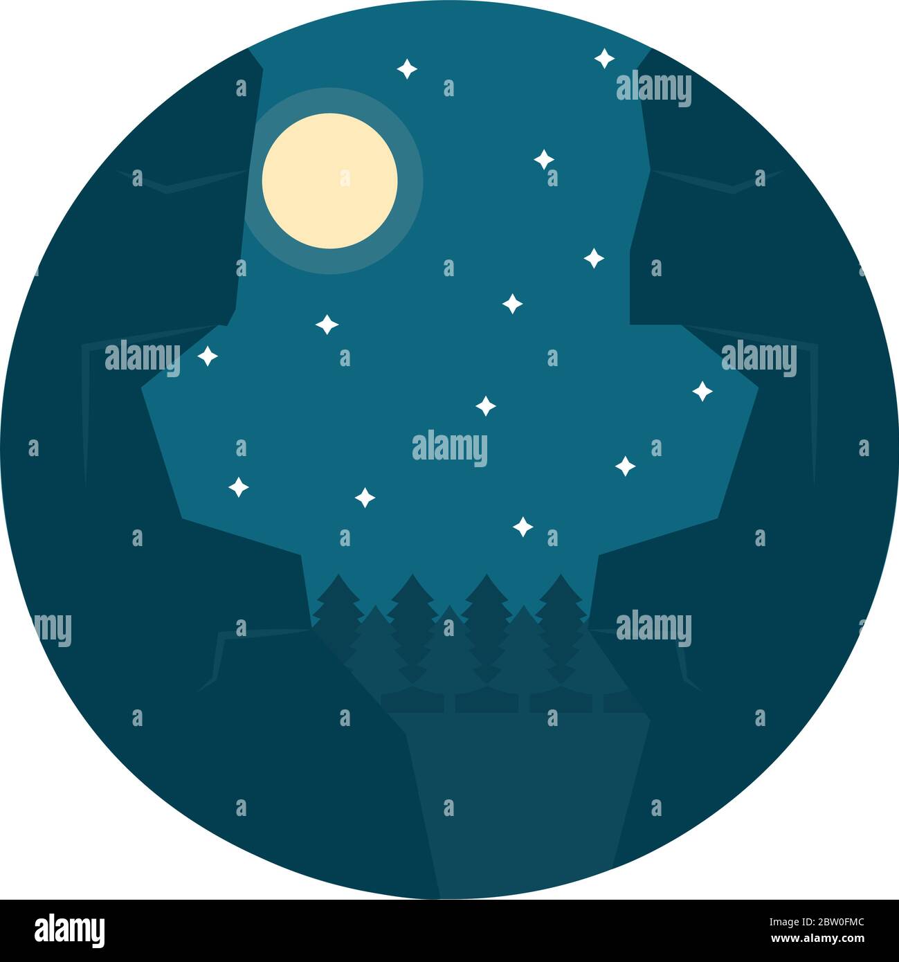 starry night landscape icon over white background, flat style, vector ...