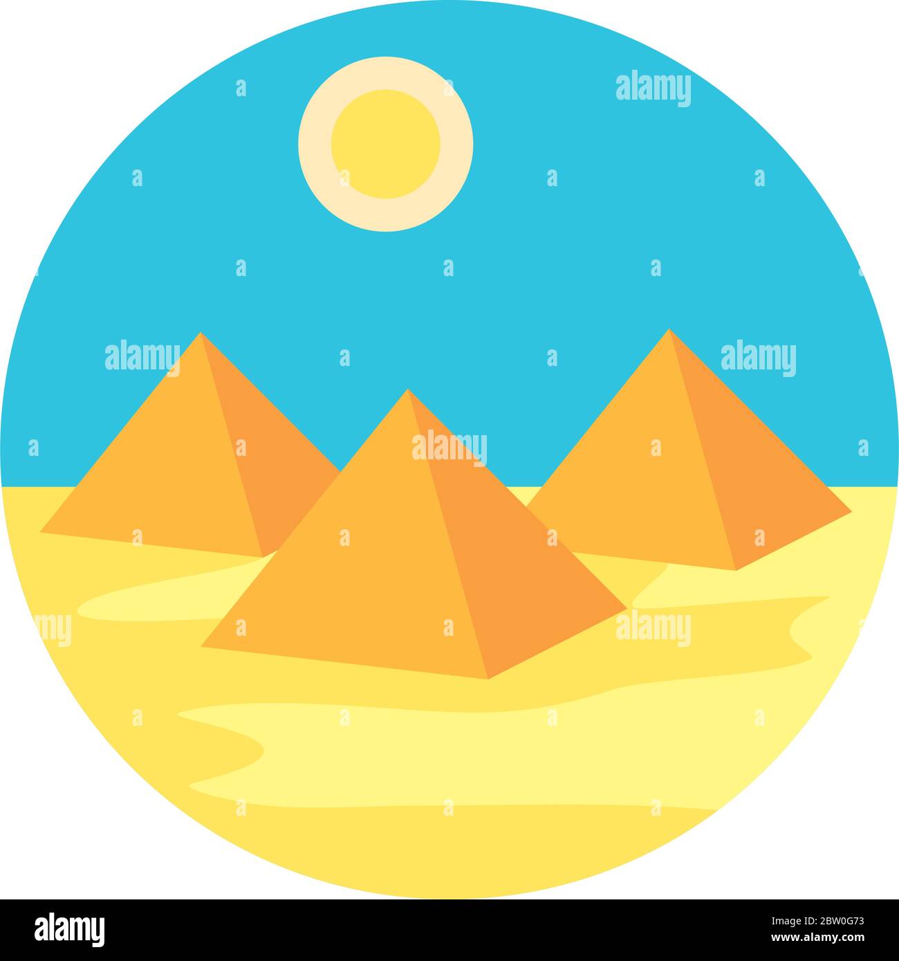 Egyptian Pyramids landscape icon over white background, flat style ...
