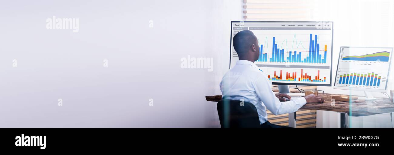 Predictive Analytics. African American Analyst Working With Data Stock ...
