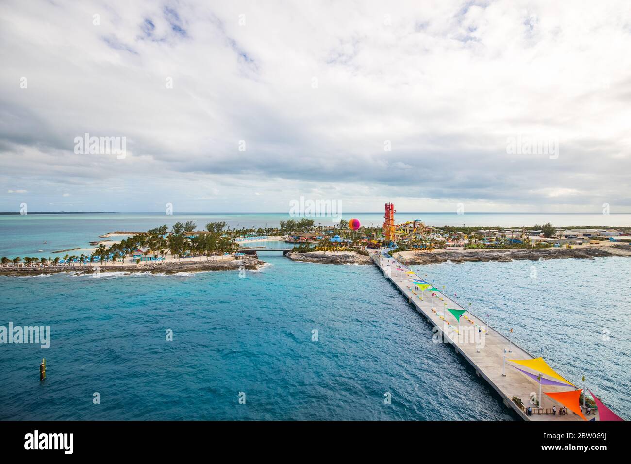 An aerial/drone view of Cococay, the private island post that's owned ...