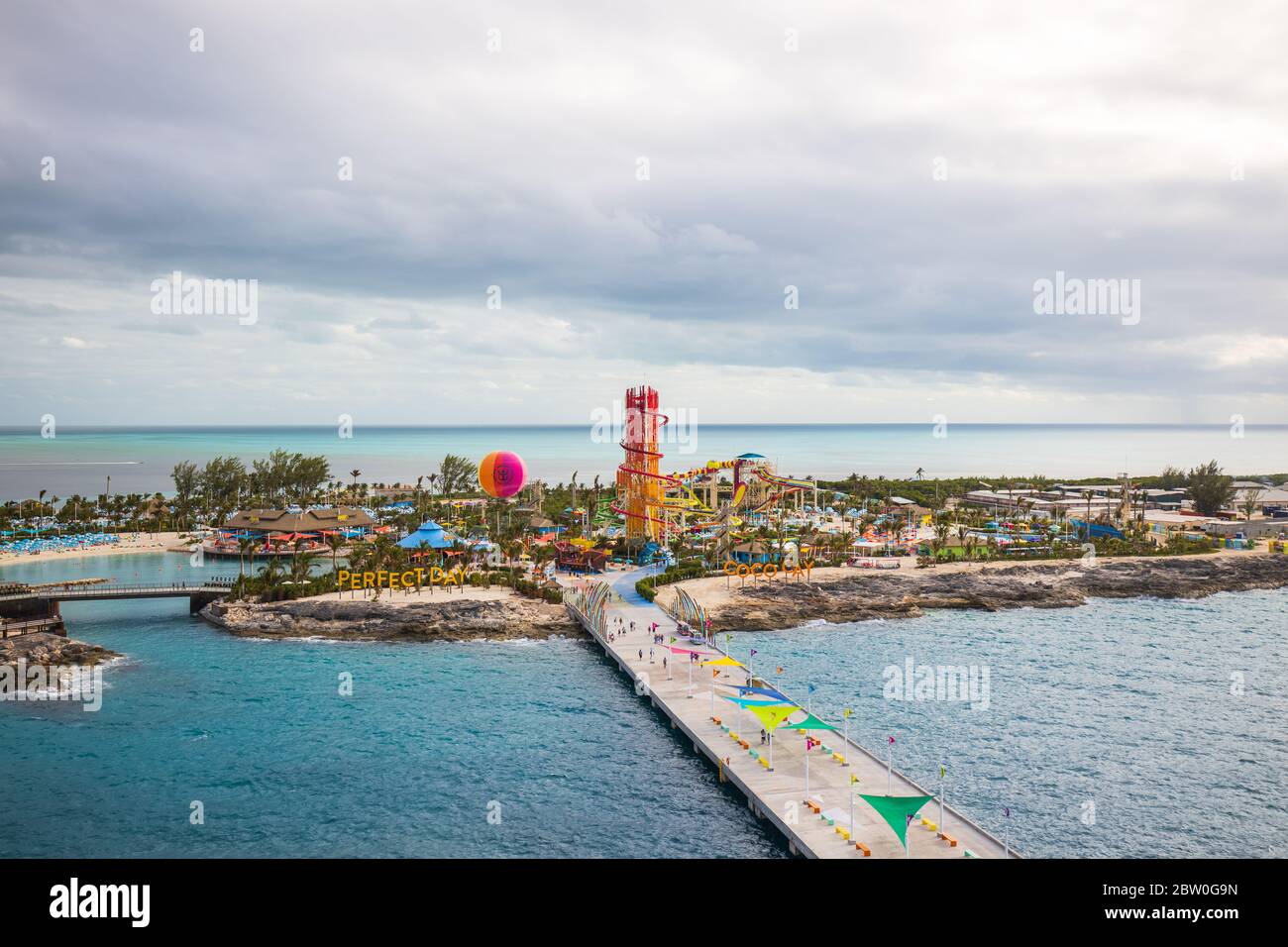 An aerial/drone view of Cococay, the private island post that's owned ...