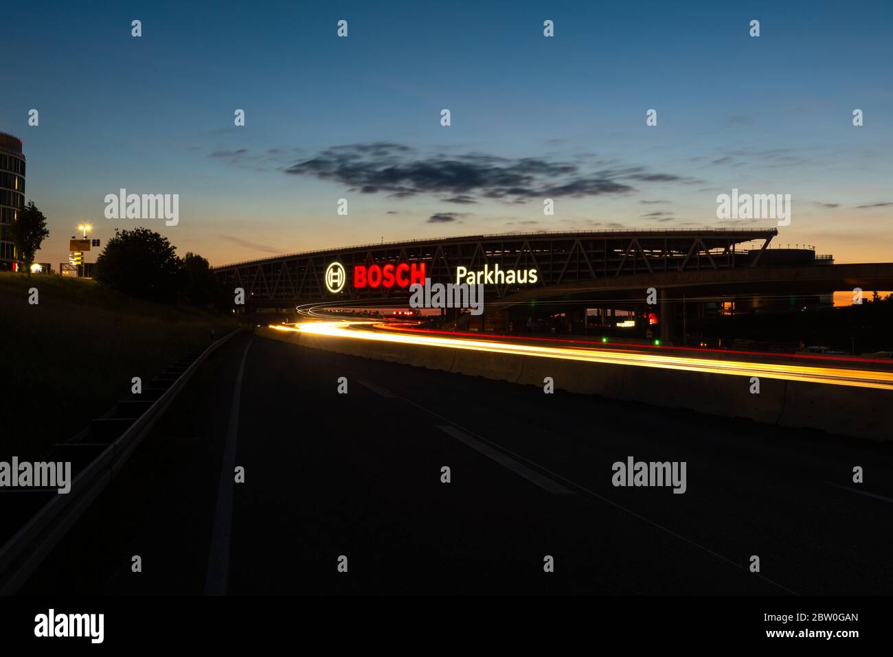 Huge Bosch letters at the Stuttgart Airport parking garage with long ...