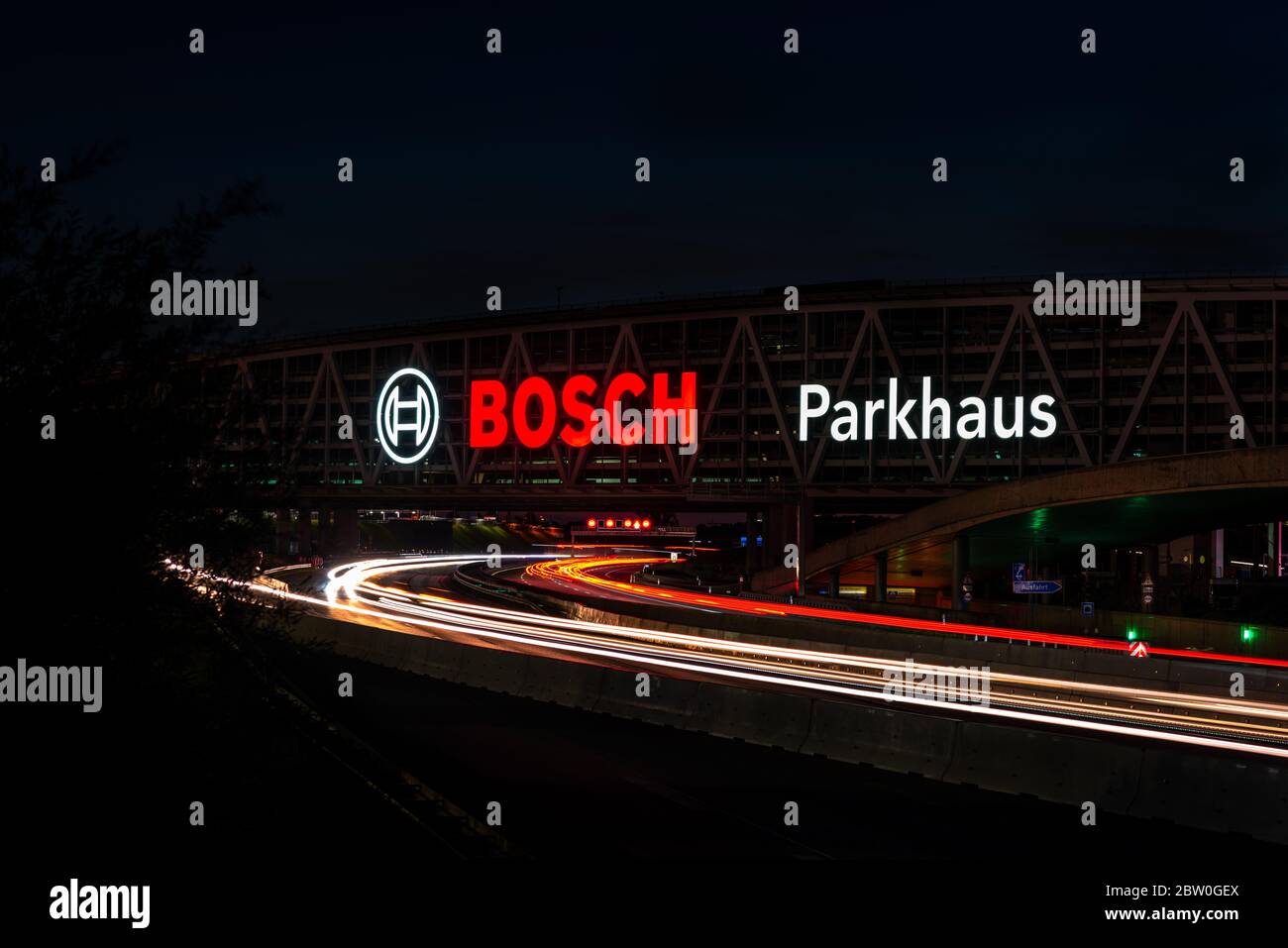 Huge Bosch letters at the Stuttgart Airport parking garage with long ...