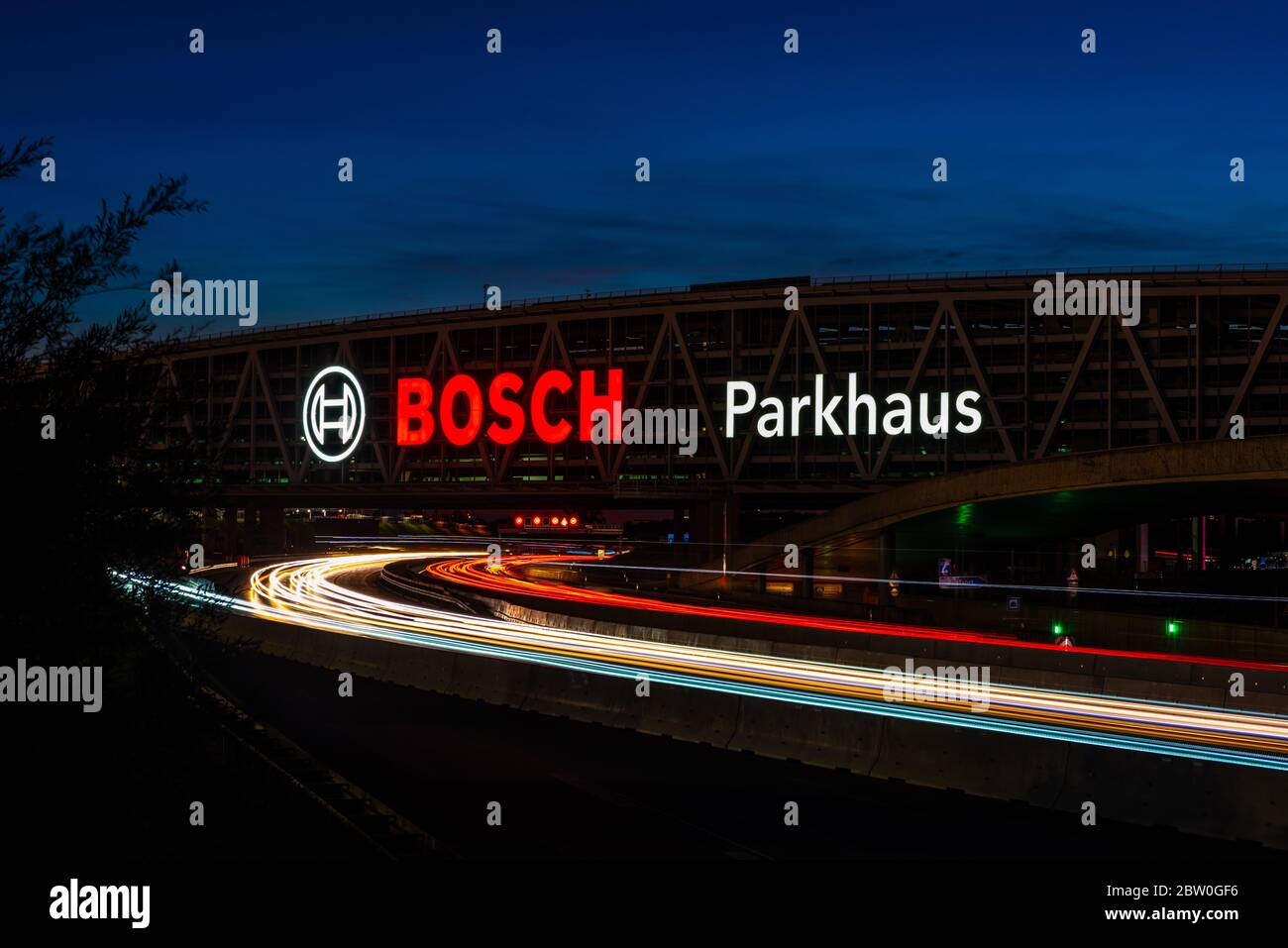 Huge Bosch letters at the Stuttgart Airport parking garage with long ...