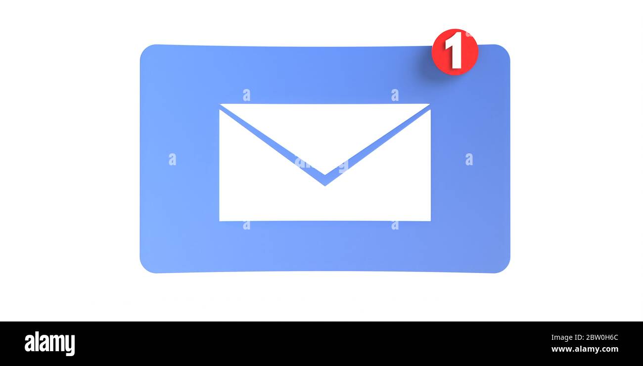 Email notification concept, one new inbox e mail, envelope with incoming message icon isolated ...