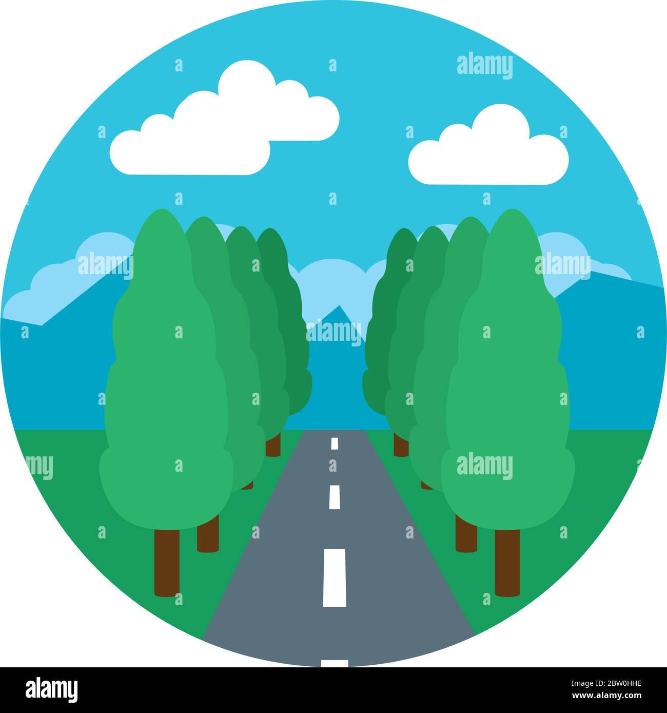 trees Road landscape icon over white background, flat style, vector ...
