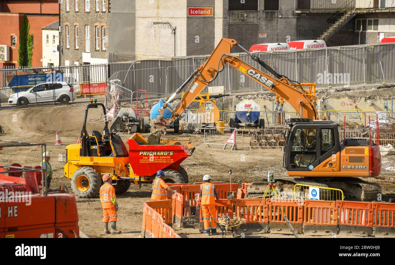 Pontypridd, Wales - May 2018: Excavator working on the Taff Vale ...