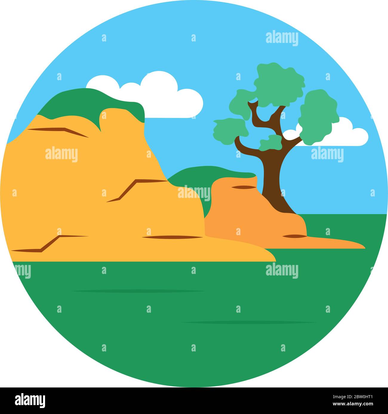 rocky landscape with tree icon over white background, flat style ...