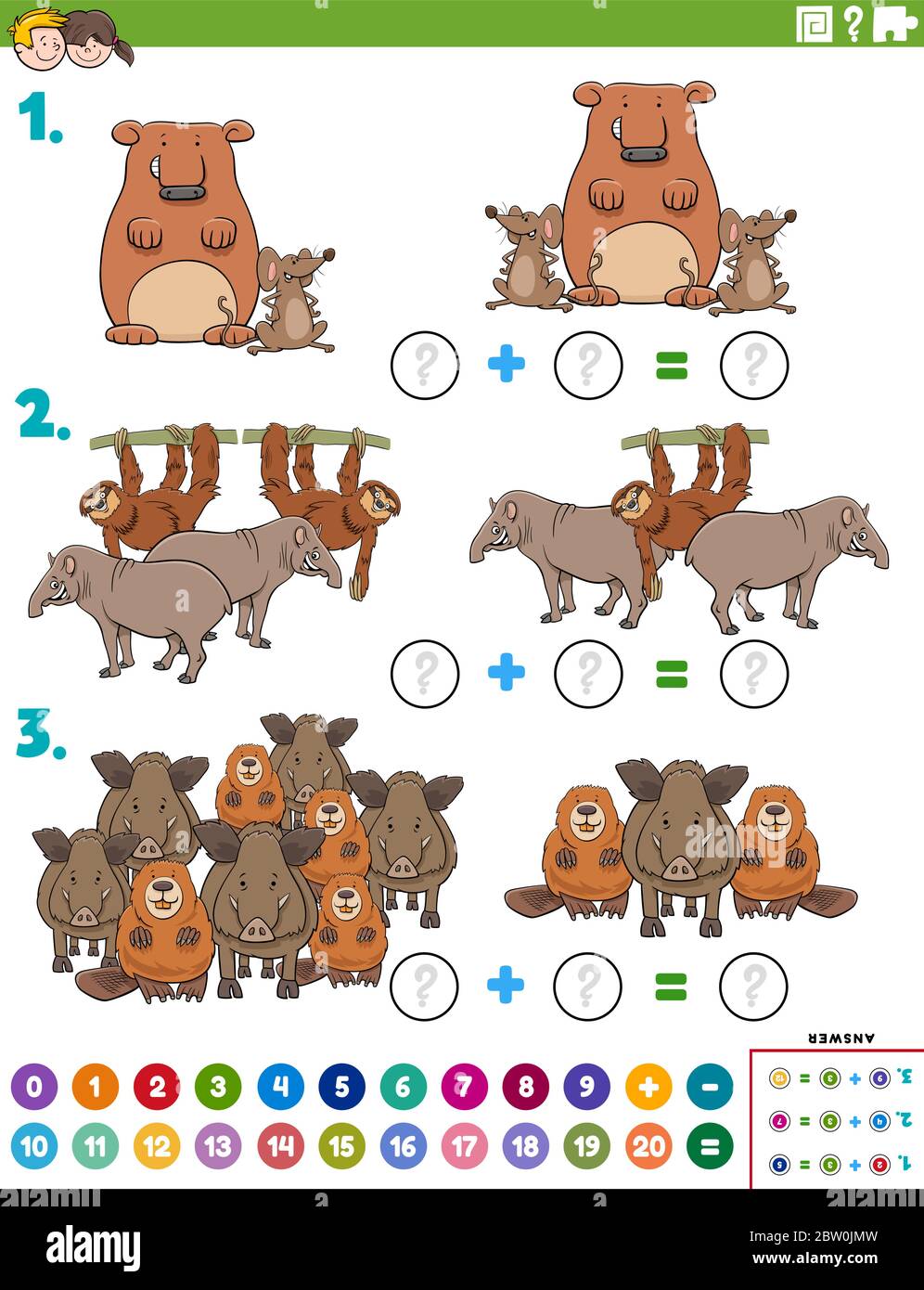 Cartoon Illustration of Educational Mathematical Addition Puzzle Task ...