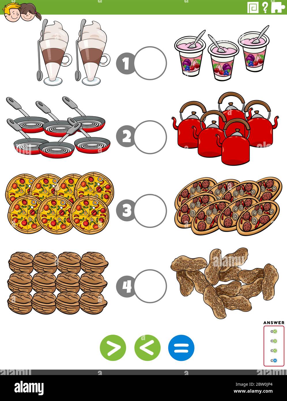Cartoon Illustration of Educational Mathematical Puzzle Task of Greater ...