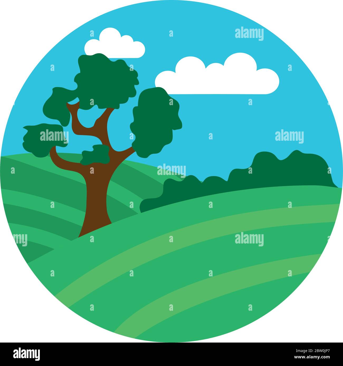 Valley with trees landscape icon over white background, flat style ...