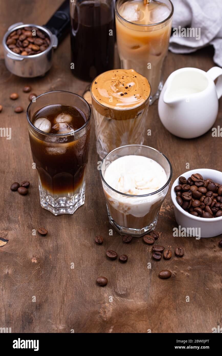 Different trendy cold coffee drink Stock Photo - Alamy