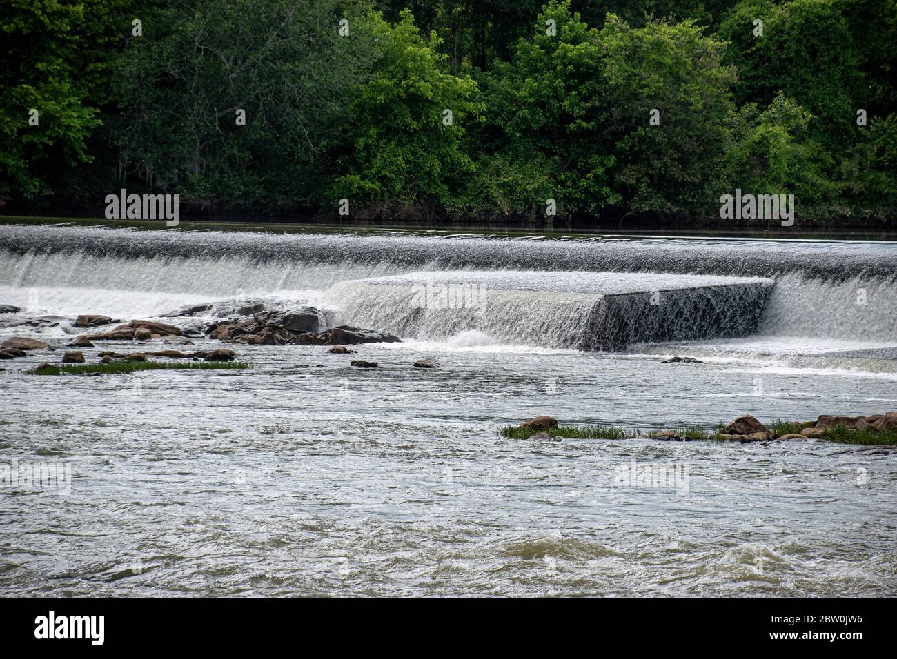 Rushing water from the Broad River Dam in Columbia, South Carolina ...