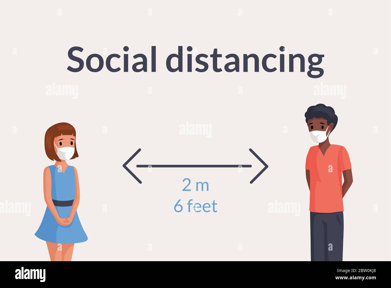 Two children, boy and girl in medical face masks keep safe social ...