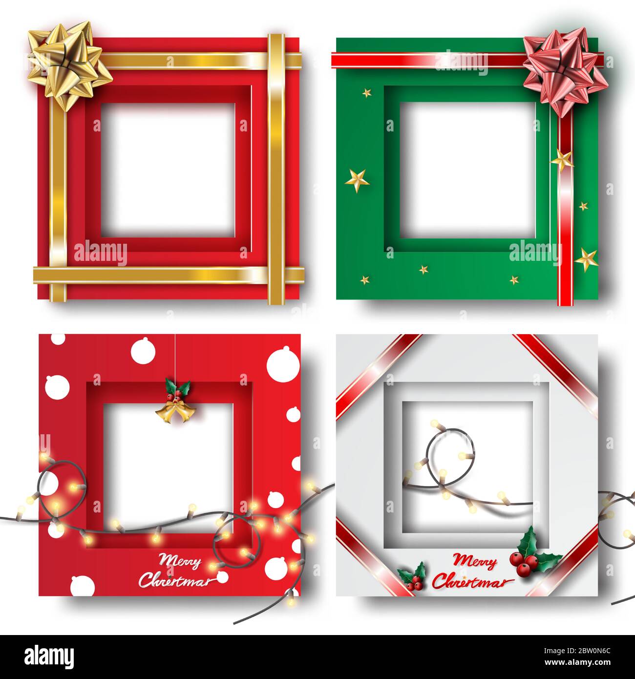 Merry Christmas and Happy new year border frame photo design set on ...