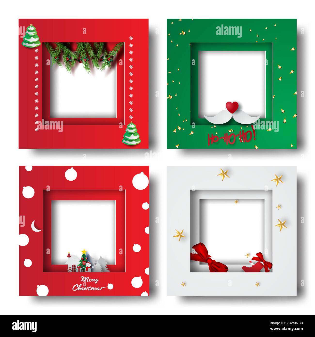 Merry Christmas and Happy new year border frame photo design set on ...