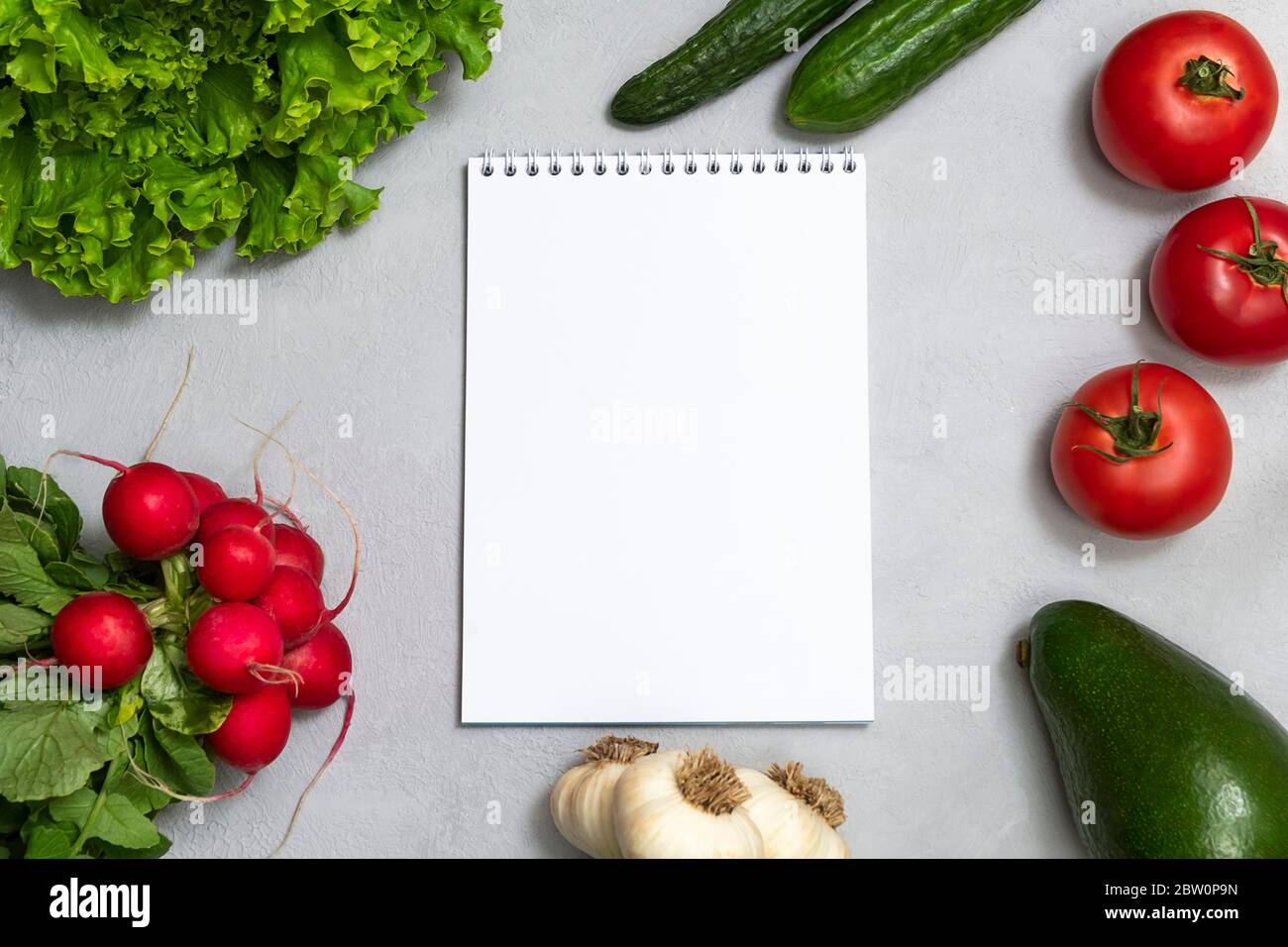 Above view of paper notebook with alkaline diet foods Stock Photo - Alamy