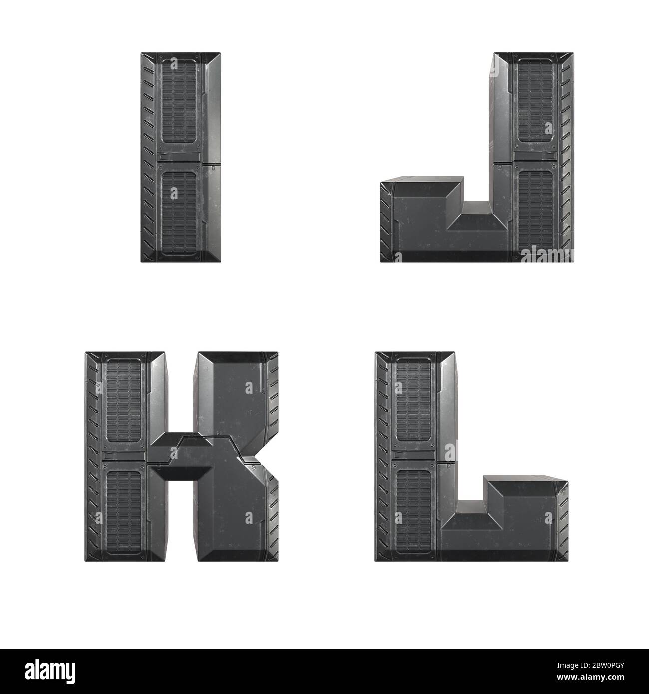 3D rendering of Sci-fi metal panel alphabet fonts - letters I-L Stock ...